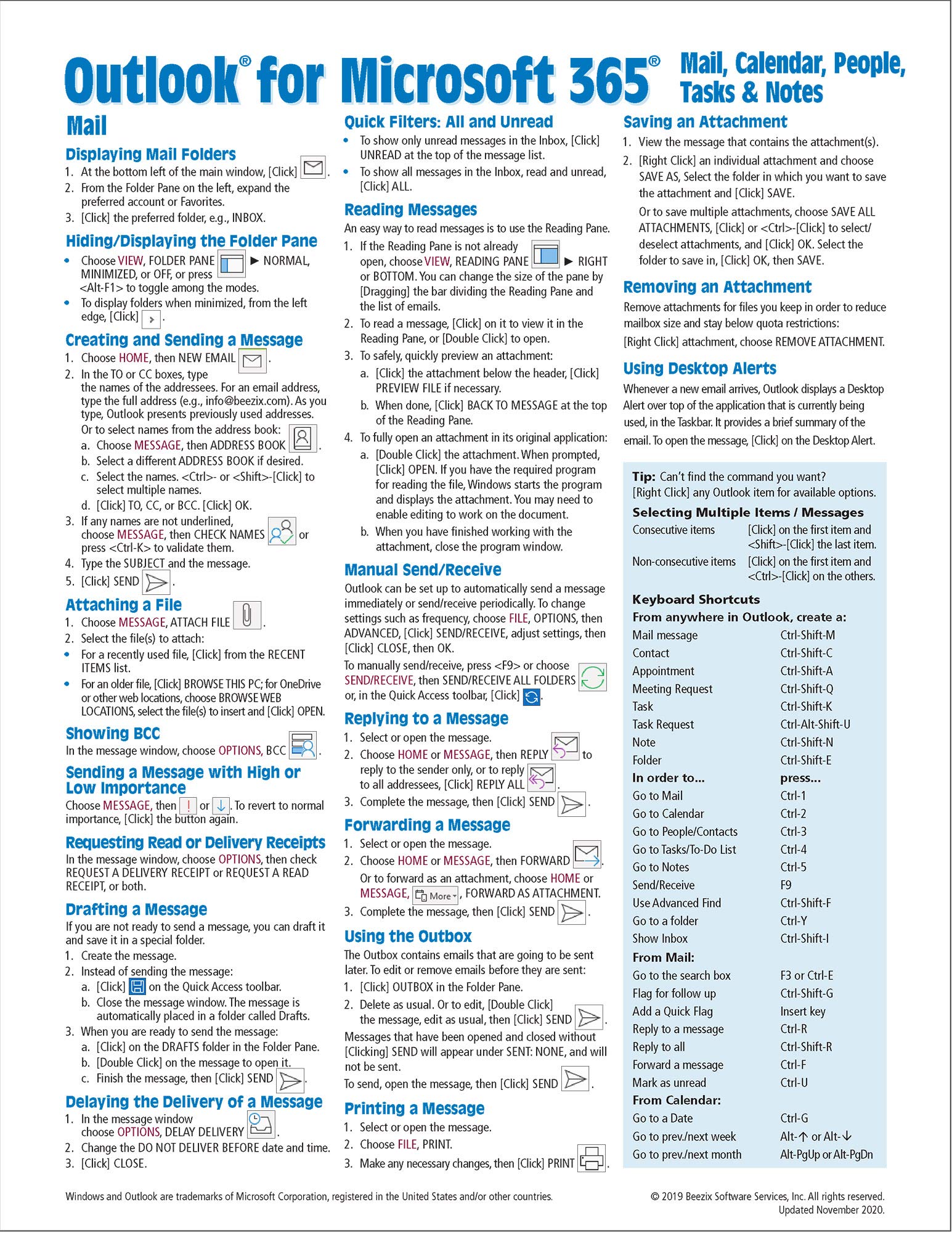 Microsoft Outlook 365 Mail, Calendar, People, Tasks, Notes Quick Reference - Windows Version (Cheat Sheet of Instructions, Tips & Shortcuts - Laminated Guide)