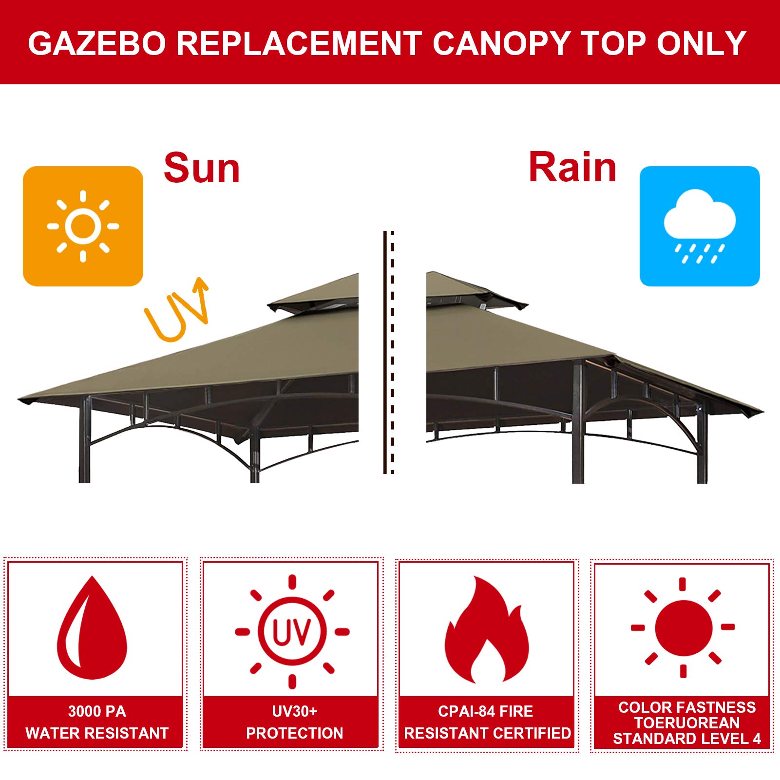 Eurmax USA High Performance Grill Gazebo Canopy Replacement Cover 5x8 BBQ Gazebo Shelter Top(Cocoa