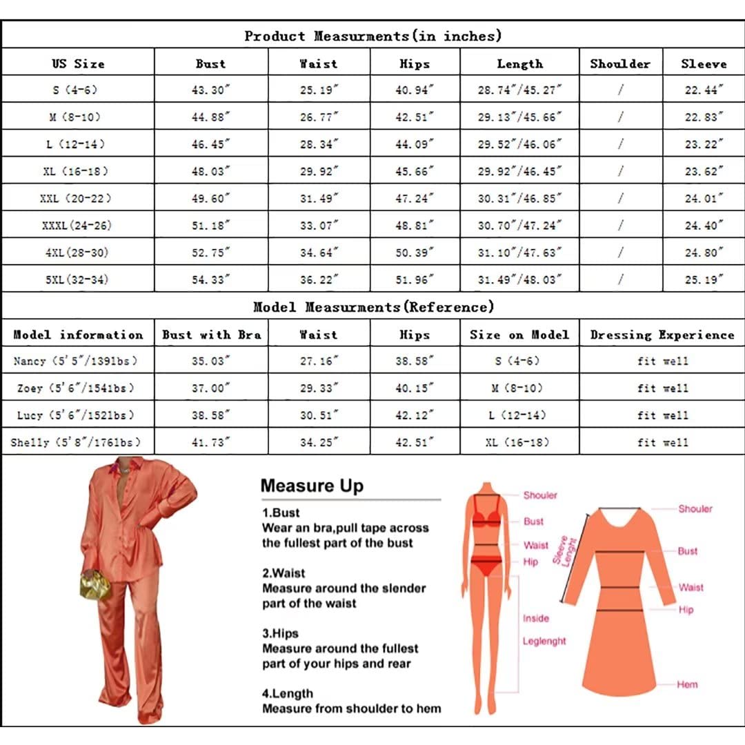 Elainone Satin Two Piece Outfits for Women Button Down Long Sleeve Shirt and High Waist Casual Pants Set Work Outfits Black XL