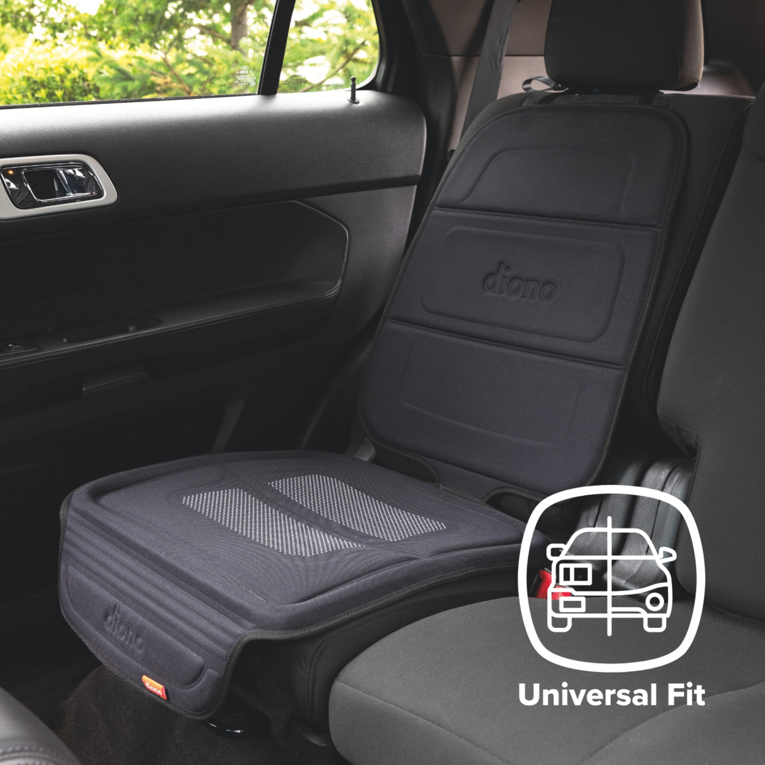 Diono Seat Guard Complete, Full Size Car Seat Protector for Under Child Car Seat, Crash Tested, Raised Edges, Thick Padding & Non Slip Backing for Durable Protection, Black