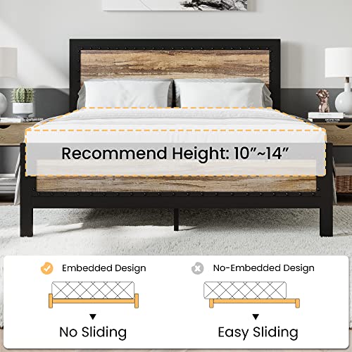 SHA CERLIN Heavy Duty Metal Bed Frame Queen Size, Platform Bed Frame with Wooden Headboard Footboard, 13 Strong Metal Slats Support, No Box Spring Needed, Mattress Foundation, Easy Assembly