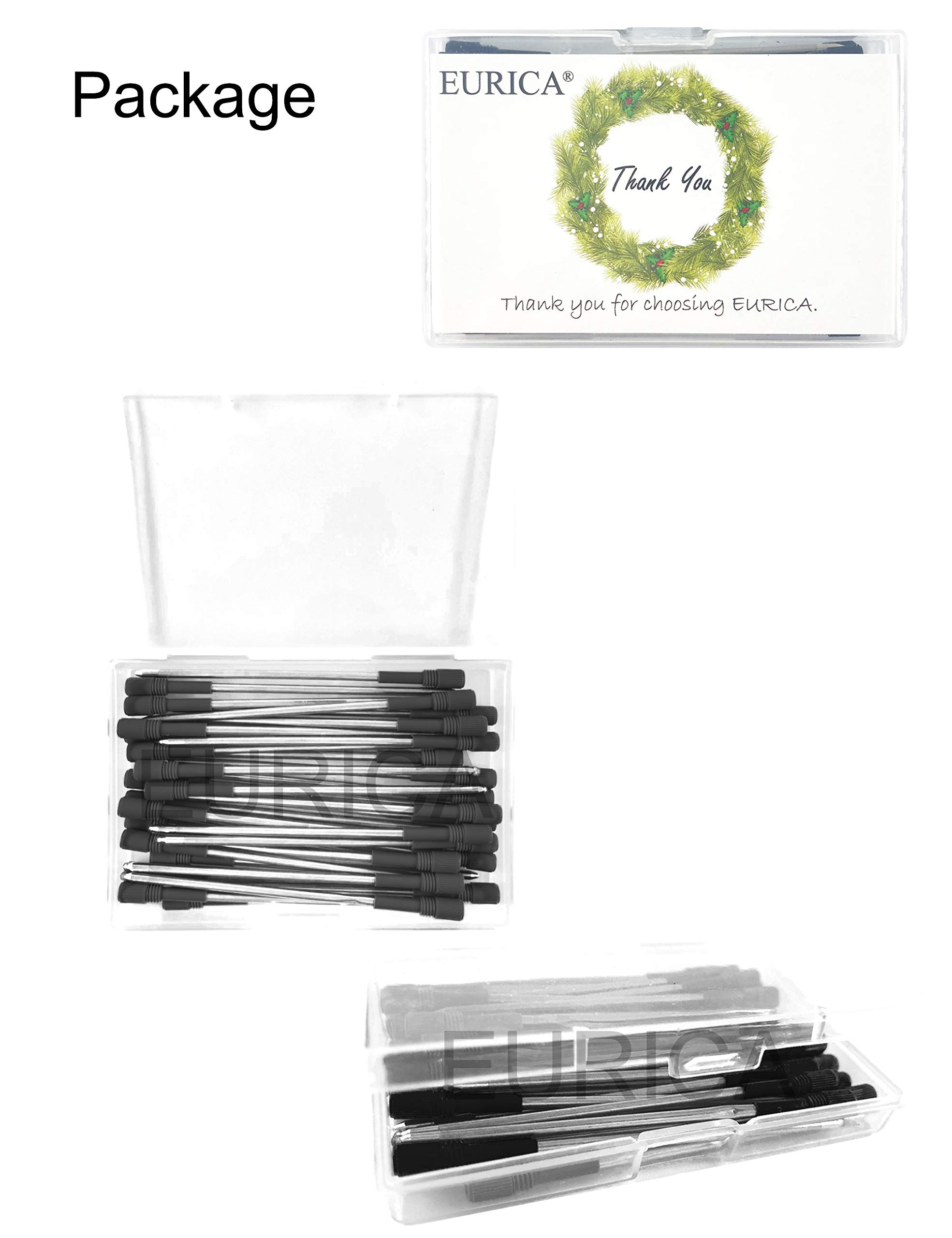 EUICAE Pen Refills Pack of 40 Replacement Ballpoint 3.2'' inch for Pens with Big Diamond Crystal on Top Diamond Crystal Stylus Pens Metal Refill in Storage Case Medium (Black).