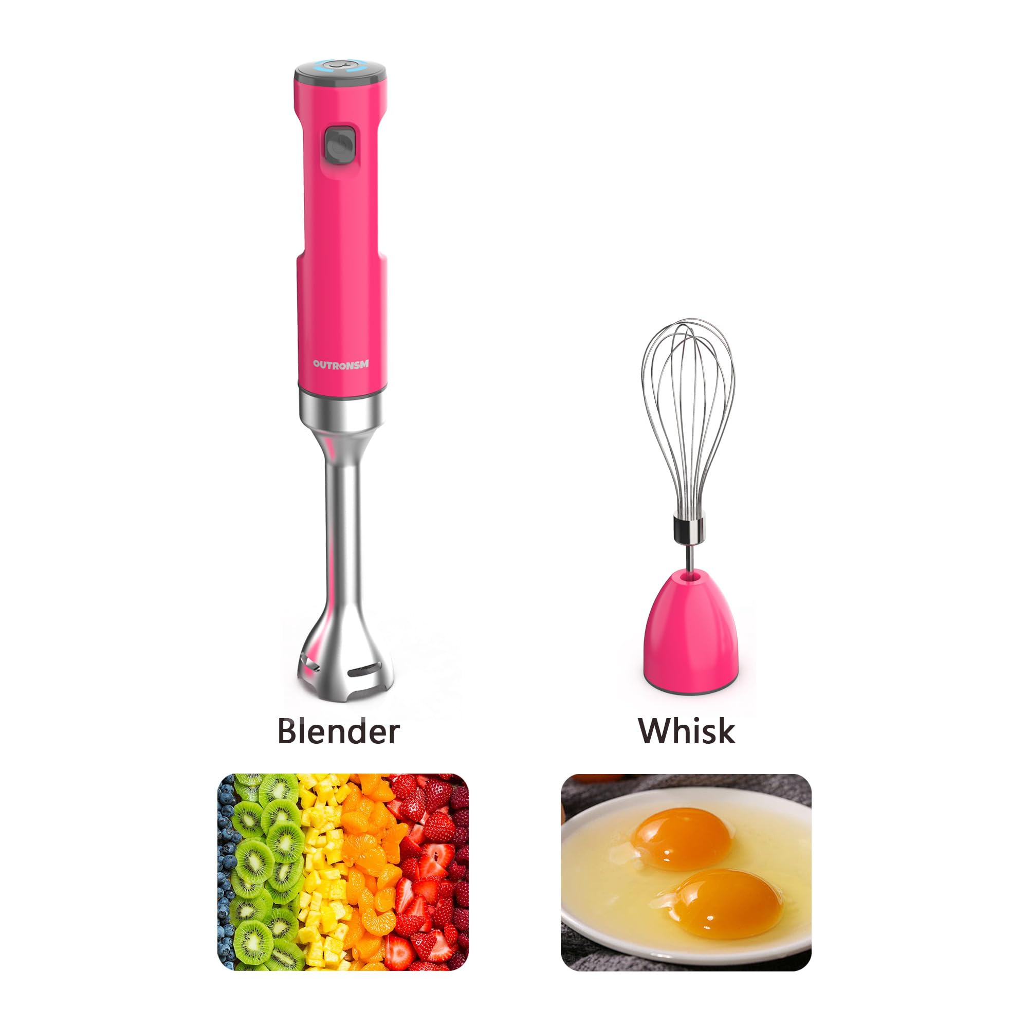 Cordless Hand Blender, OUTRONSM Cordless Immersion Blender Rechargeable, with Charging Cable, Egg Whisk, for Smoothies, Milkshakes, Hummus and Soups β Red