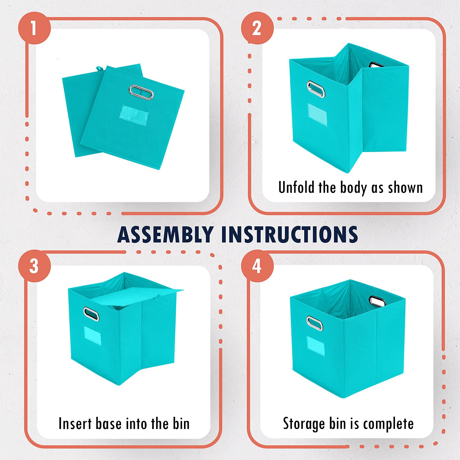 Ornavo Home Foldable Storage Bins Basket Cube Organizer with Dual Handles and Window Pocket - 6 Pack - 12" L x 12" W x 12" H - Teal
