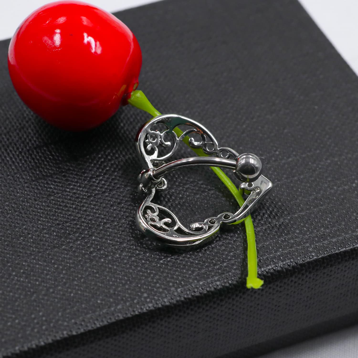 FLOGWE 14G Heart Belly Button Ring 316L CZ Heart Reverse Belly Ring Top Down Belly Button Ring Medical Steel Body Piercing Jewelry for Women