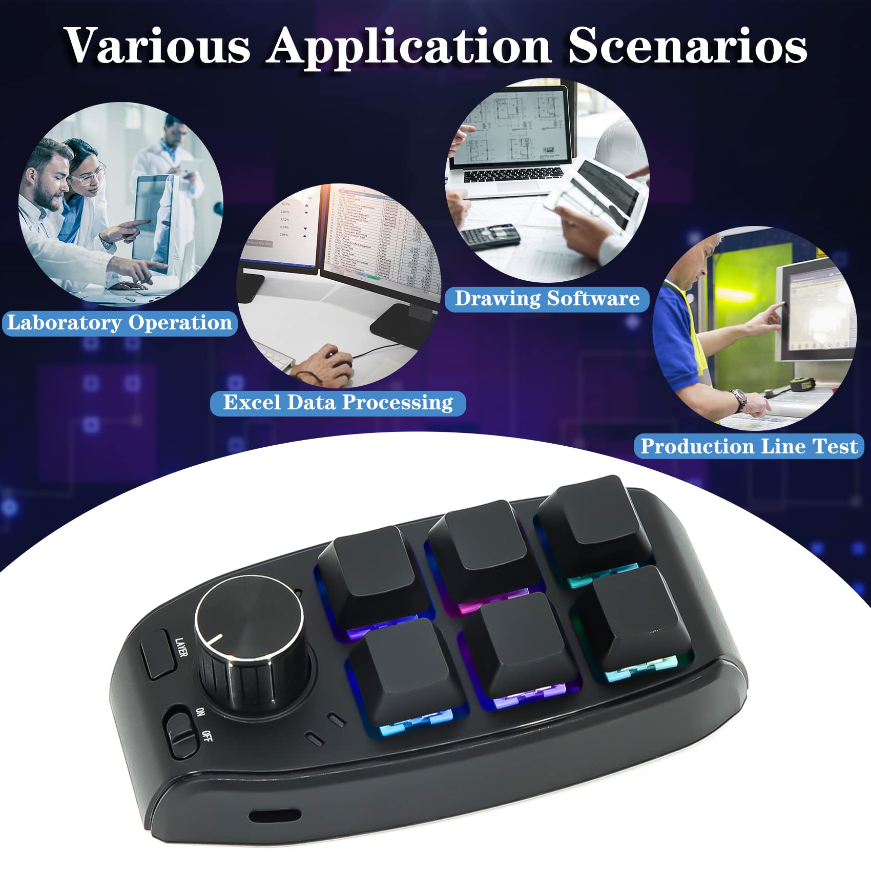 KDO 6 Key macropad with knob Mini Custom keypad 3 Layer Setup programmable Keyboard with 8 GB U Disk (Built-in Setup Program) Plug and Play Mechanical Keyboard for Windows PC Laptop