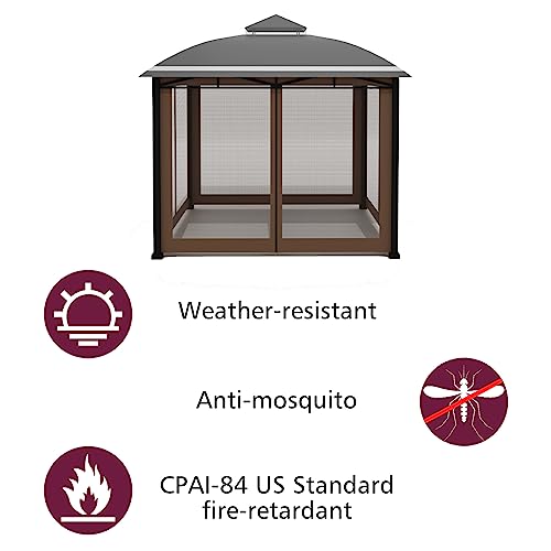 Tumjay Gazebo Universal Replacement Mosquito Netting 10’x12’ Garden Gazebo Netting Outdoor Canopy Mesh Patio Screen Sidewalls with Zipper(Mosquito Net Only,Brown)