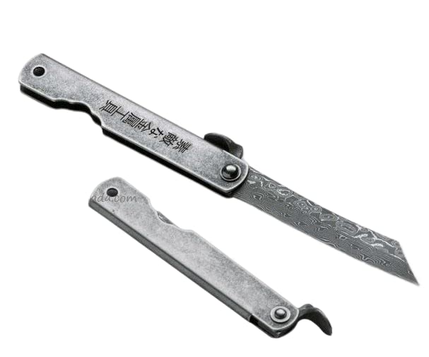 HIGO KINZOKU FOLDING KNIFE SILVER STAINLESS STEEL HANDLE DAMASCUS PLAIN EDGE 01PE310