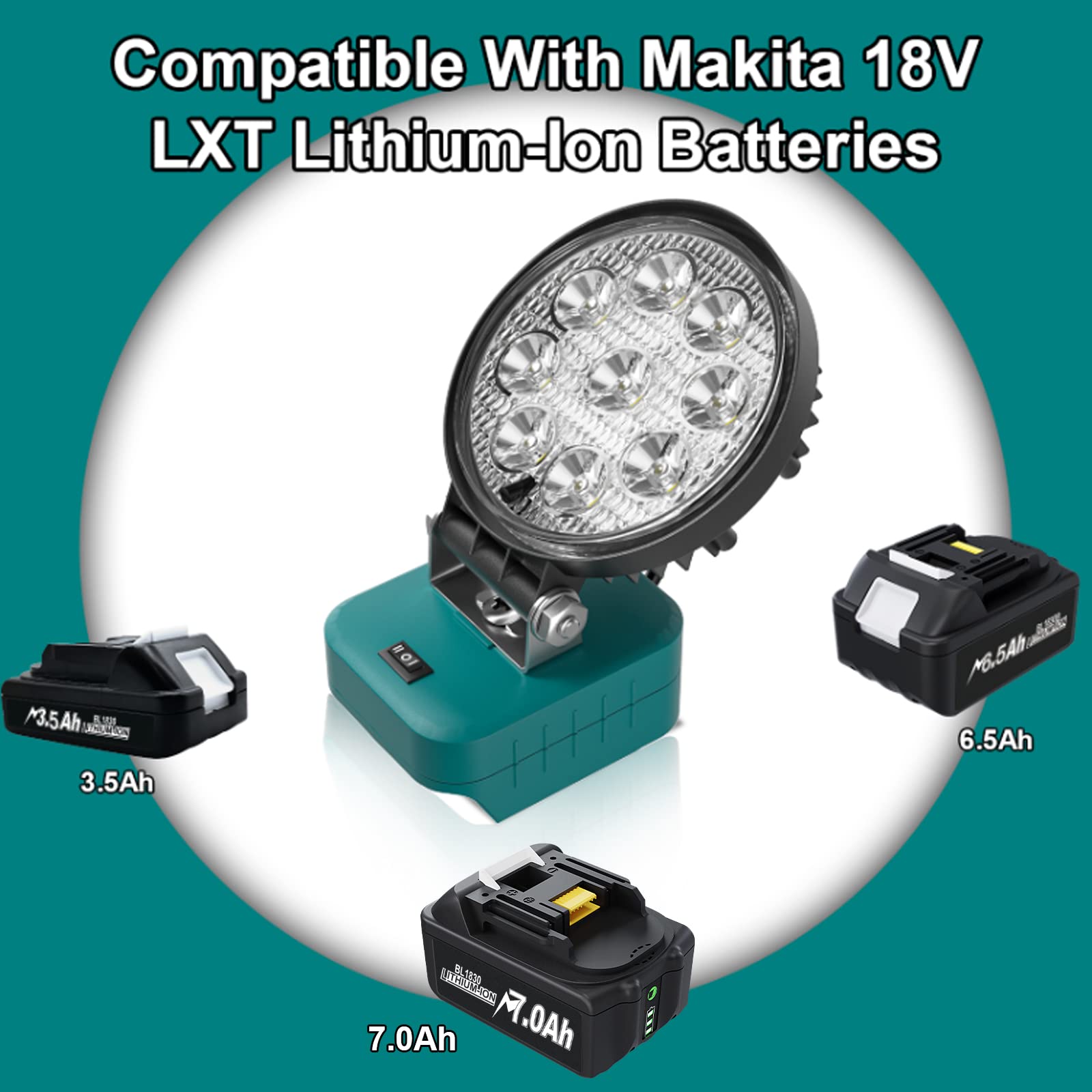 Cordless LED Work Light for Makita Flashlight DML815 DML812 DML801 18V 2000LM 27W Compatible with Makita 18V Battery