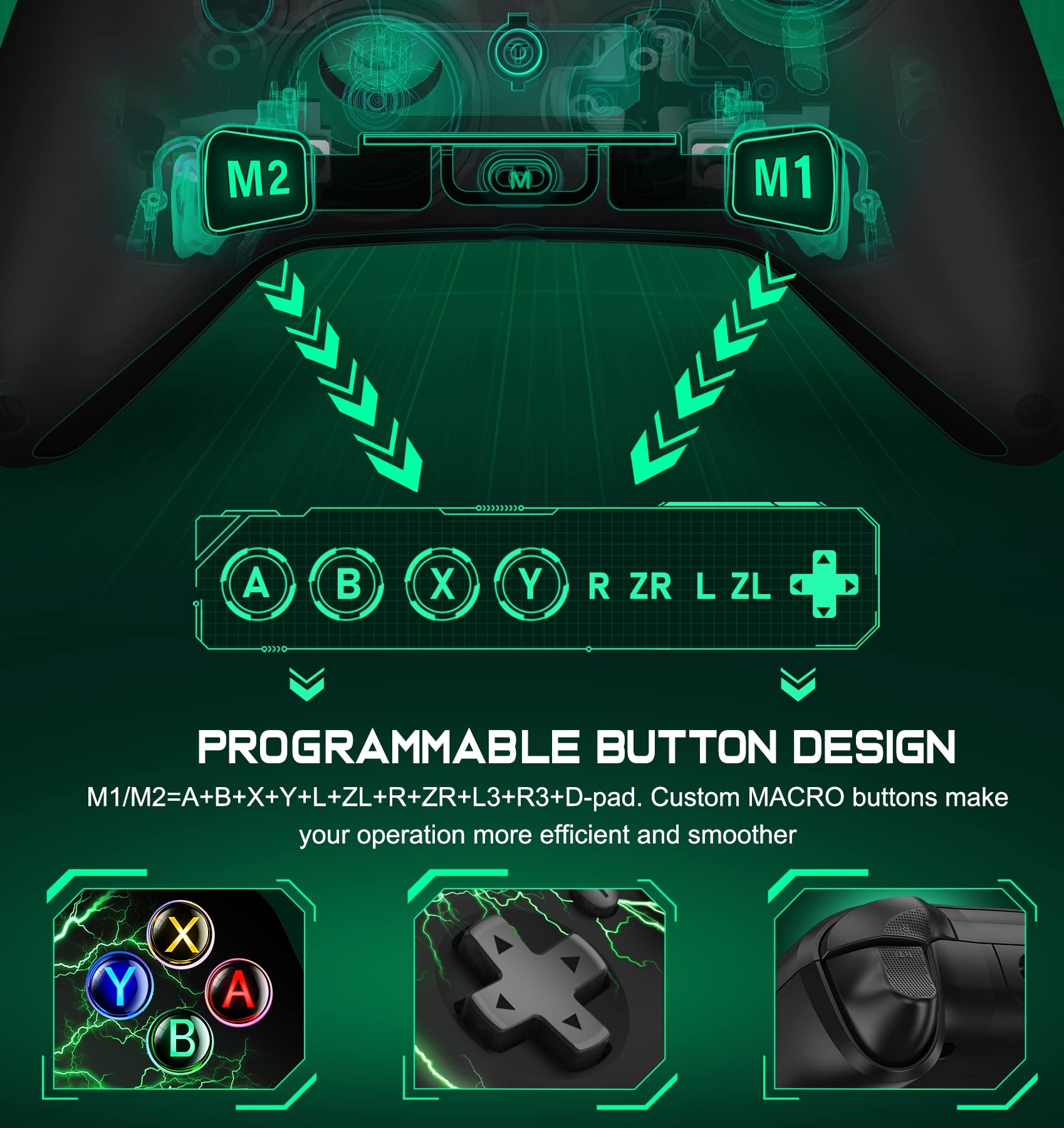 EXTREMECOOL Switch Controllers, Wireless Switch Pro Controller with RGB Breathing LED/Macro/Turbo/Vibration/Motion Control, Pro Controller Remote for Switch/Lite/OLED/iOS/Android/Windows PC