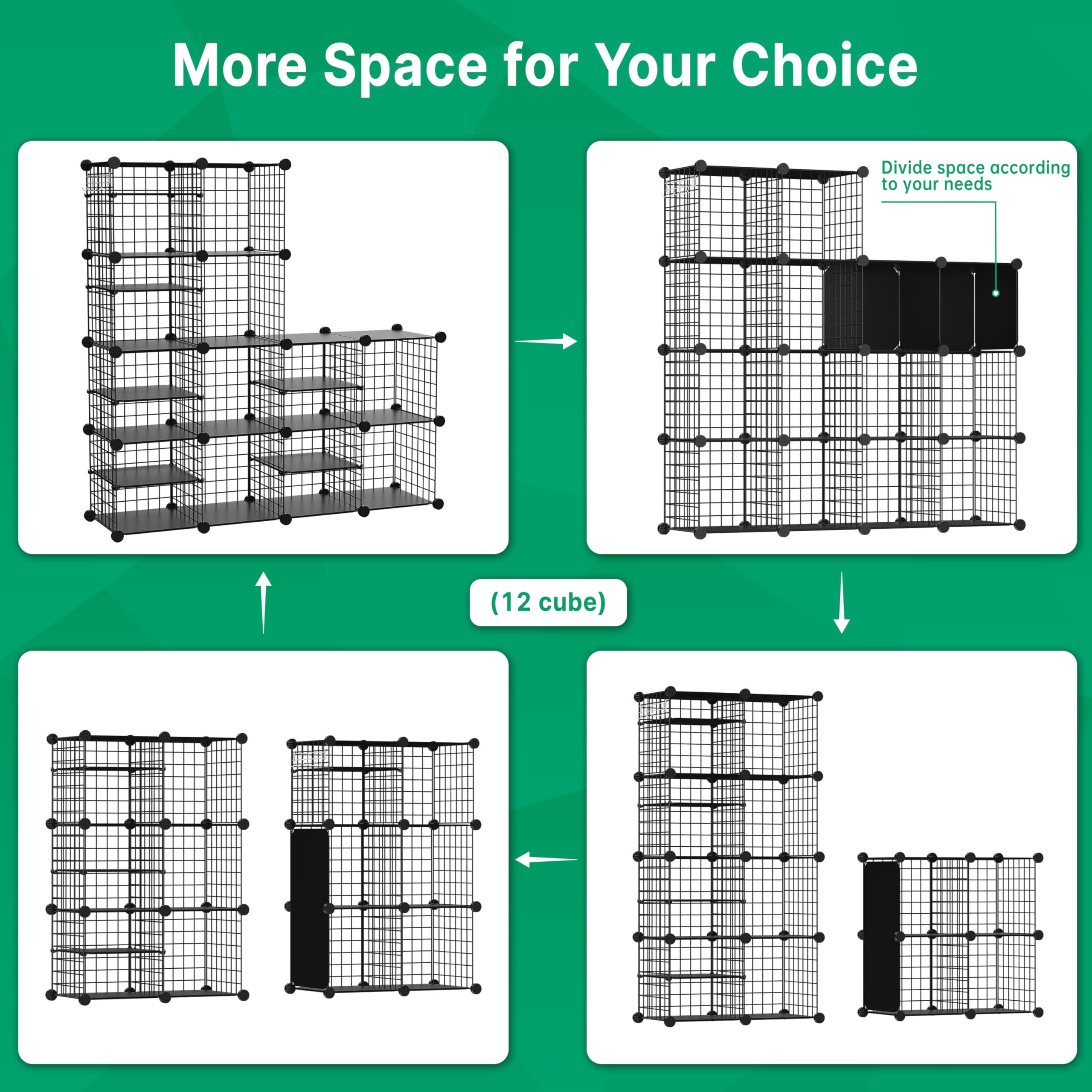 Kiivoena Wire Cube Storage Organizer, 12 Cubes Converted into 14 Cubes, Sturdy Metal Grids Storage Shelf Closet Shelving Units and Storage, Shelves for Bedroom LIvingroom Office