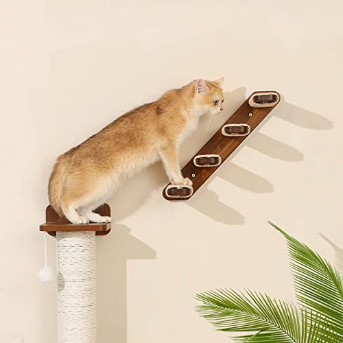 TAMFOM Cat Climbing Shelves Wall Mounted,Four-Step Cat Stairway with Kraft Rope for Cats Perch Platform Supplies,Cat Pine Walkways for Walls
