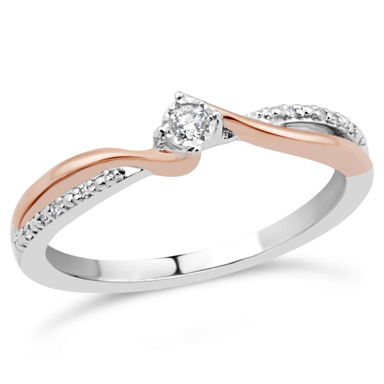 Diamond Promise Ring in Sterling Silver and 10k Rose Gold 1/10 cttw - Size 5