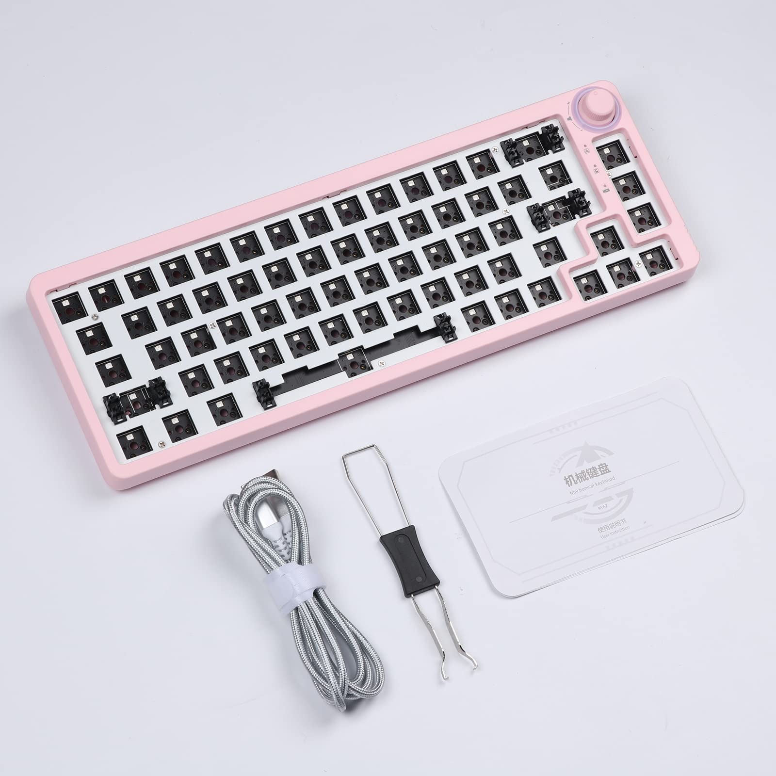 EPOMAKER TH68 65% 68 Keys RGB Hot Swappable Bluetooth 5.0/2.4Ghz Wireless/USB-C Triple Modes Keyboard DIY Kit with Rotary Knob, Compatible with 3 Pin/5 Pin Gateron Otemu Kail Switch (Th68 Pink)