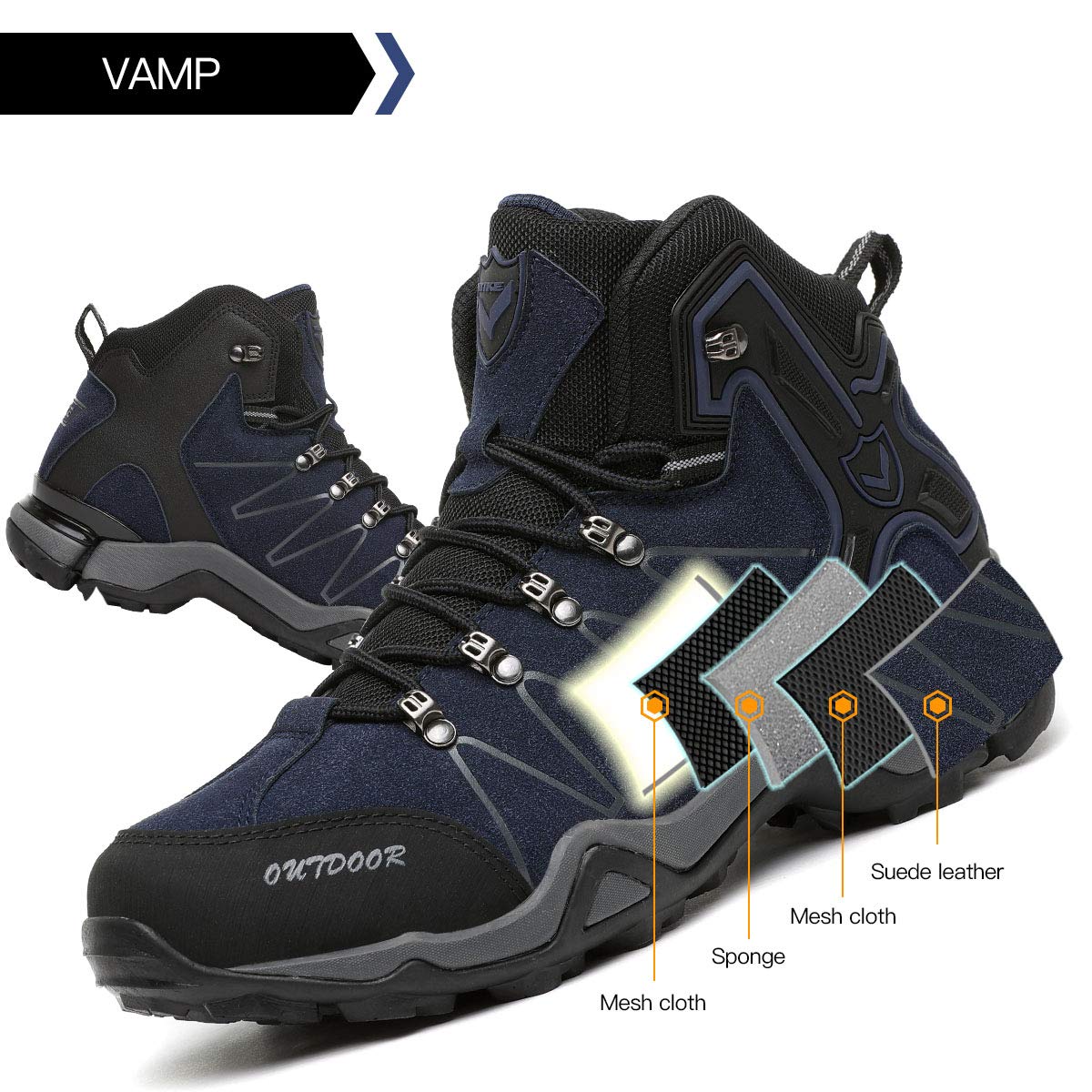 ELAPHURUS Men's Hiking Boots Trekking Shoes Waterproof Sport Work Boots Lightweight Walking Ankle Shoes Composite Toe Sneakers for Men (11 US Men, Navy)