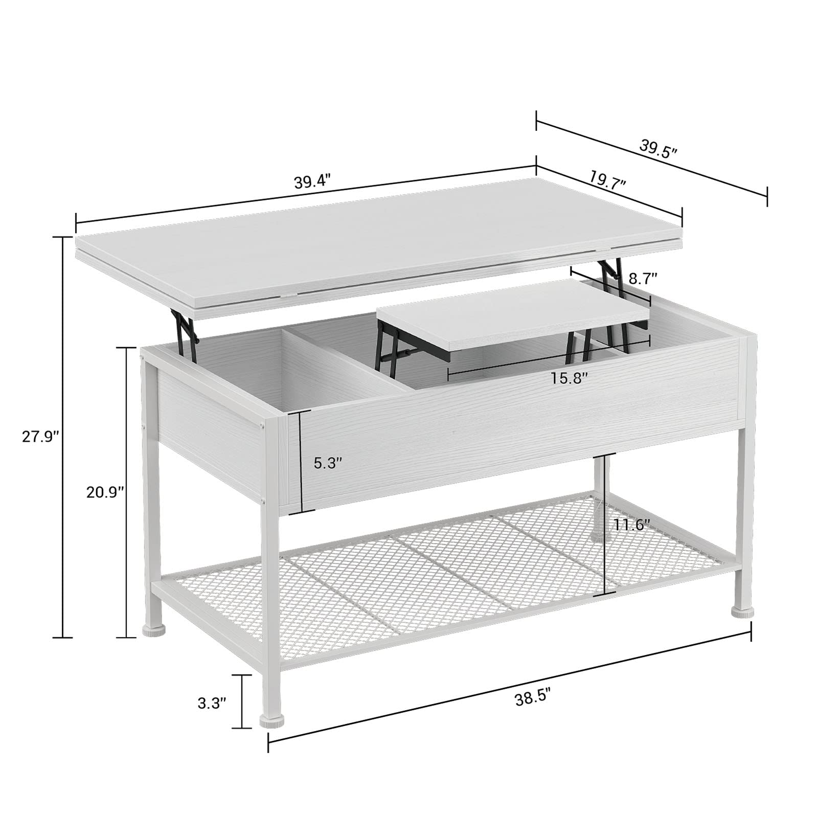 cosimates Lift Top Coffee Table ,4 in 1 Multi-Function Coffee Table with Hidden Compartment ,Convertible Dining Table for Living Room Reception,Home Office, White
