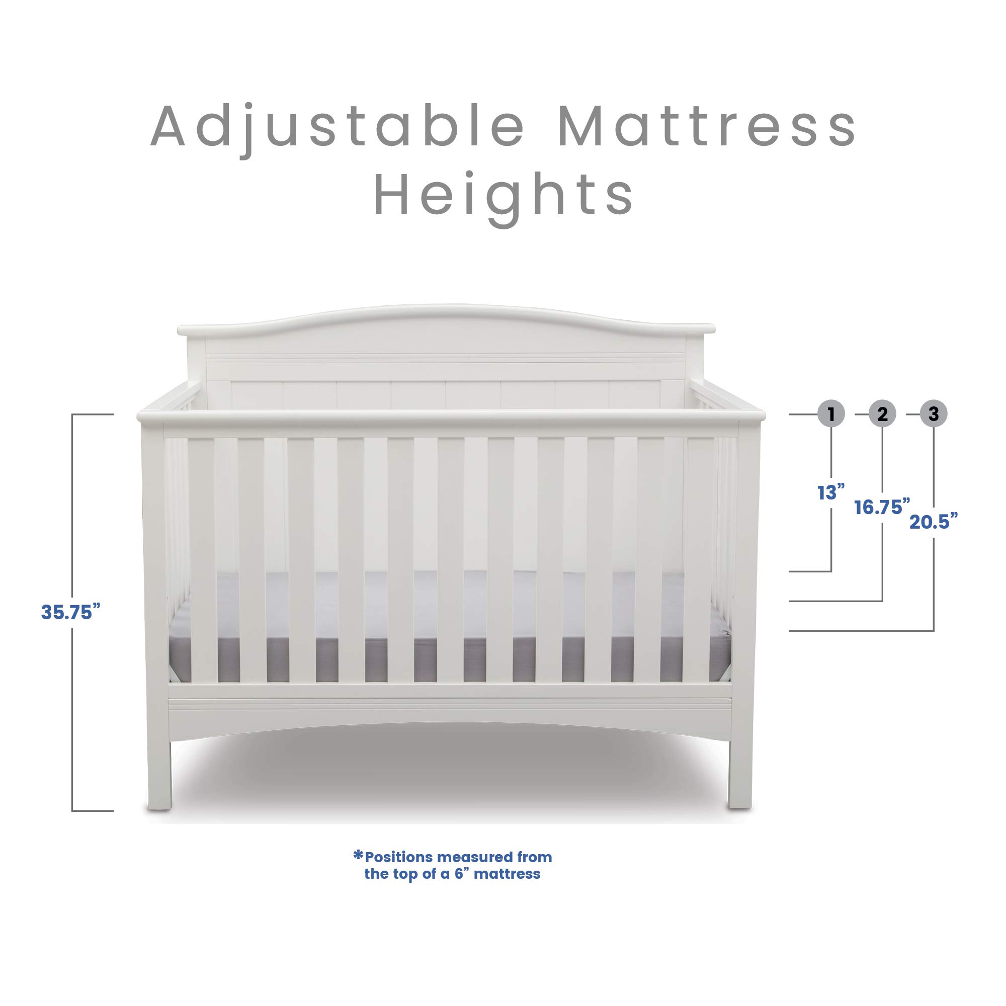 Delta Children Bennett 4-in-1 Convertible Baby Crib, Greenguard Gold Certified, Bianca White