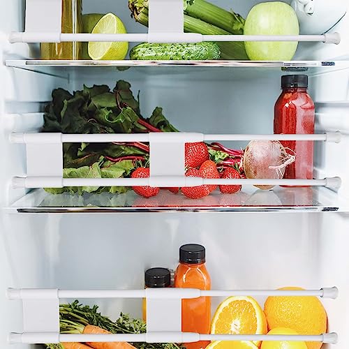 SAVITA 4pcs Rv Refrigerator Bars, 9.8-15.7inch White Adjustable Rv Fridge Tension Bars Metal Rv Fridge Bars for Holding Food Drinks Rv Refrigerator Accessories