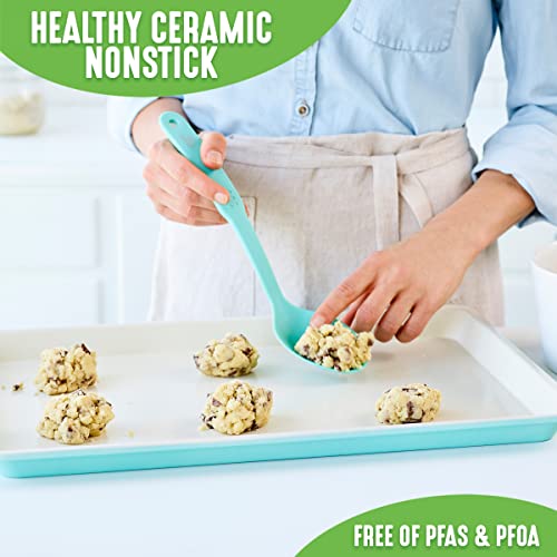 GreenLife Bakeware Healthy Ceramic Nonstick, 12 Piece Baking Set with Cookie Sheets Muffin Cake and Loaf Pans including utensils, PFAS-Free, Turquoise