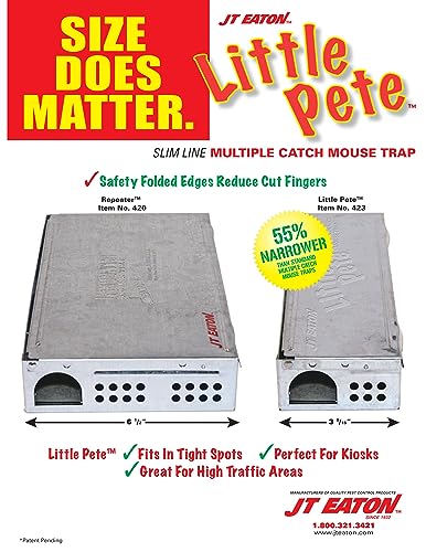 JT Eaton 420-BK Repeater Low Profile Multi Catch Mouse Trap with Solid Steel Lid, Black Powder Coat Finish, 10-1/4" Length x 6-1/4" Width x 2-7/8" Height (Case of 12)