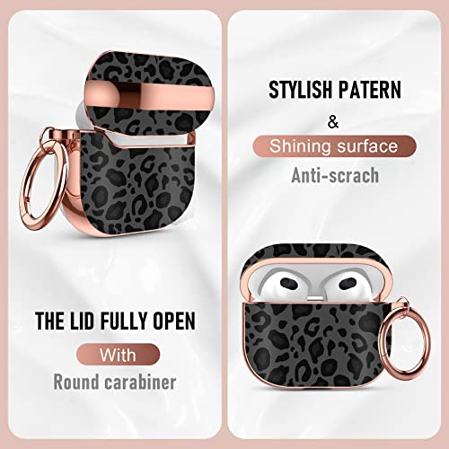 Maxjoy Airpods 3rd Generation Case,Protective Shockproof Cover with Keychain Compatible,Cute AirPods 3rd Generation Case Cover, Apple airpod 3 case,for Girls and Women and Men (Leopard print on black)