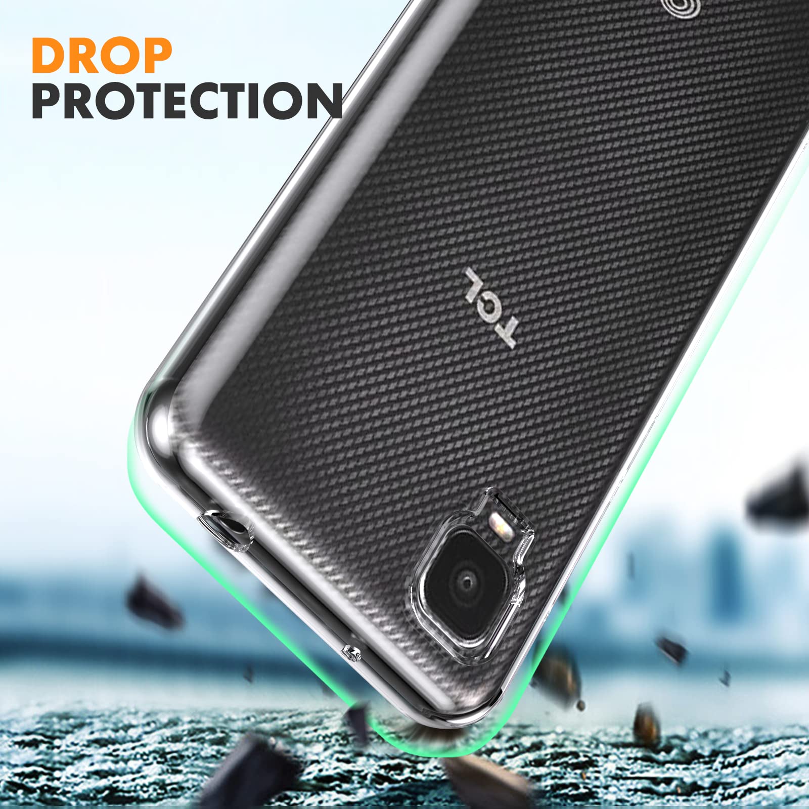 Dioxide Cellular Phone Case for Alcatel TCL A3 A509DL, Transparent Silicone Bumper with Screen Protector, Shockproof Case