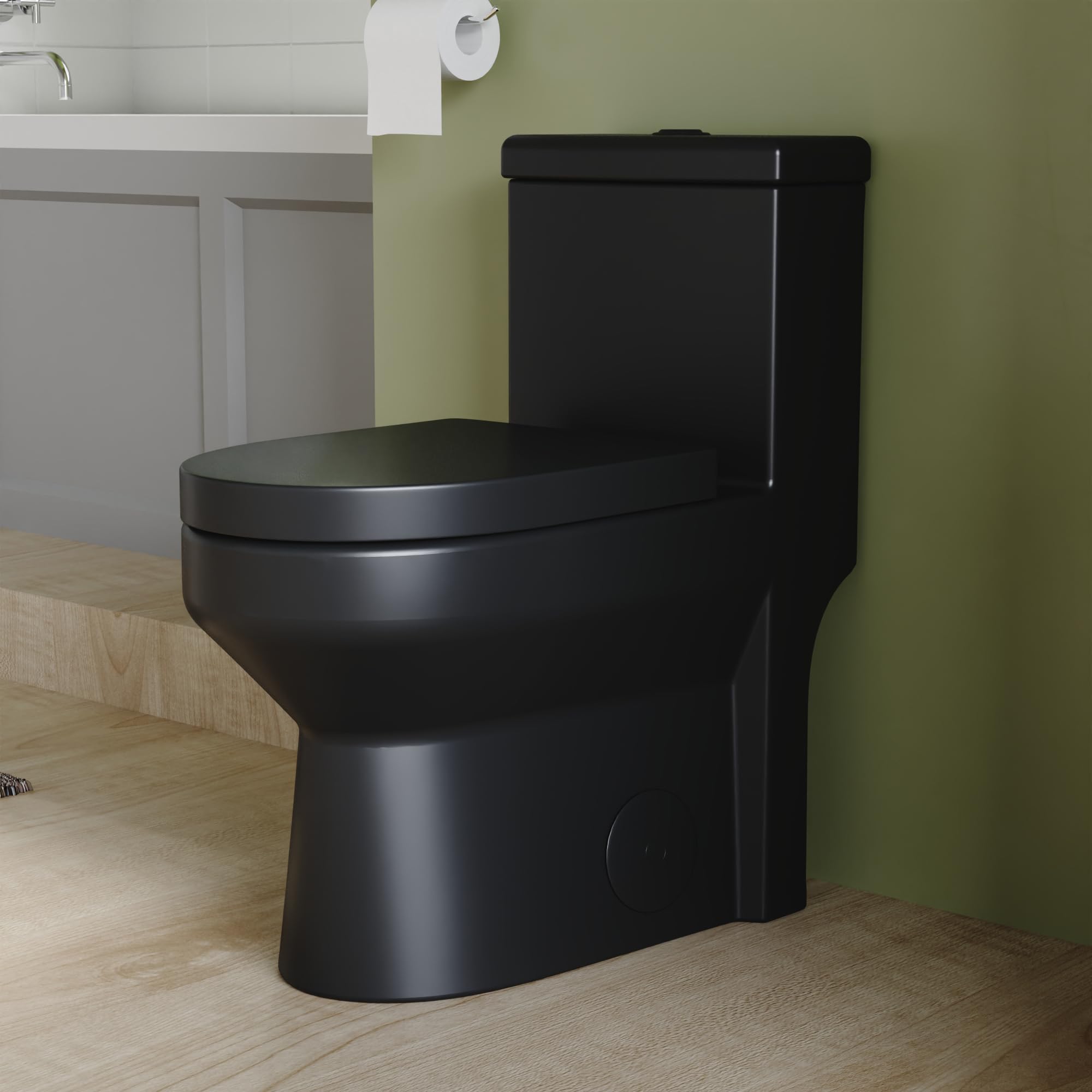 DeerValley DV-1F52812 Compact One Piece Toilet, Small Modern Dual Flush Toilet, Powerful & Quiet, 12'' Rough In Toilet & Dual Flush 0.8/1.28 GPF and MAP 1000g, White