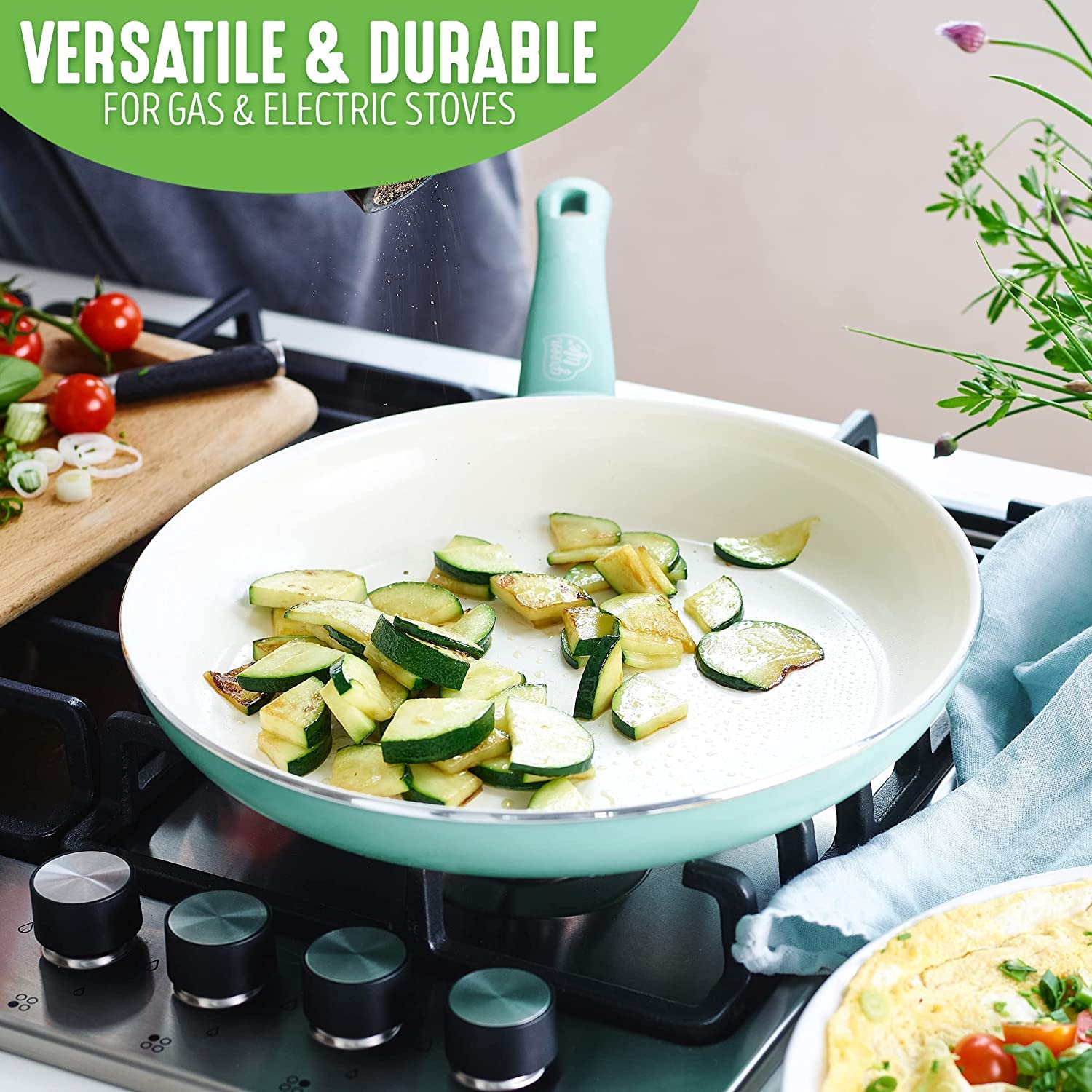 GreenLife Soft Grip Healthy Ceramic Nonstick 12" Frying Pan Skillet, PFAS-Free, Dishwasher Safe, Turquoise