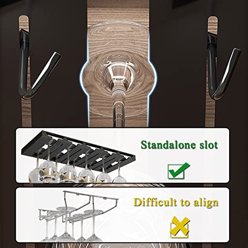 Hanging Wine Glasses Rack Under Cabinet Stemware Storage Hanger 16.54in with 4 Rows Stainless Steel Bar Shelves for Kitchen Restaurant Screw Install,Black,For 1.6 to 3.54 in Base Goblet (HJJ-003)