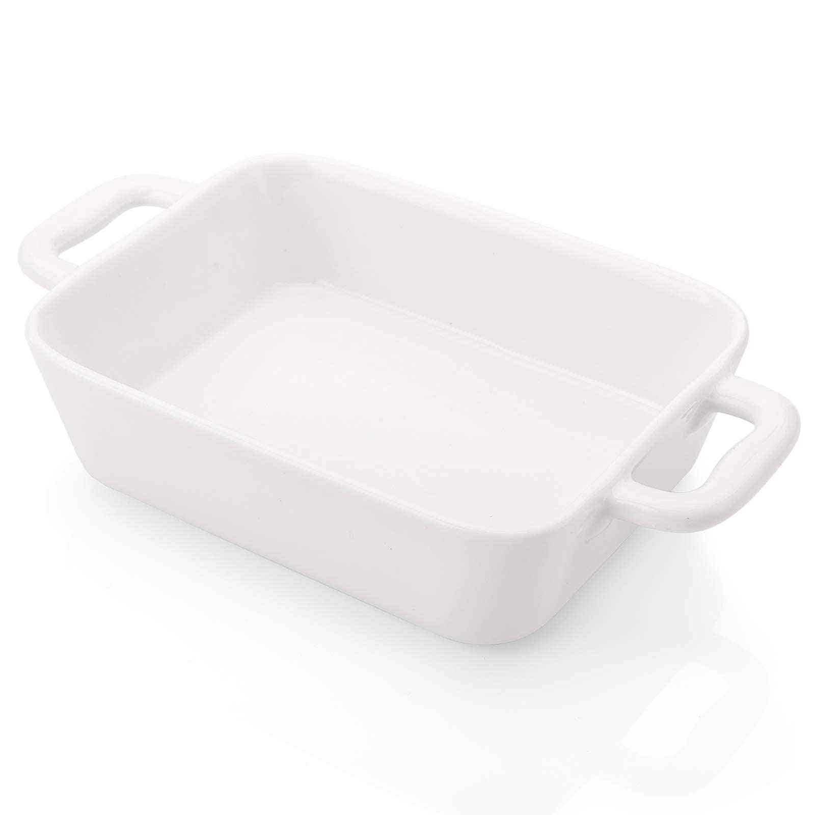 Foraineam 6 Pieces Bakeware Set, White Porcelain Souffle Dishes Creme Brulee Ramekins, 6-1/4 x 4-3/4 inch Rectangular Baking Pans with Double Handles