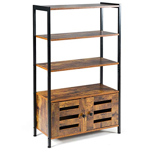 Tangkula Storage Cabinet, Industrial Bookshelf and Bookcase, Freestanding Floor Cabinet with 3 Shelves and 2 Louvered Doors, for Living Room Study Home Office, 27.5 x 12 x 47.5 Inch, Rustic Brown