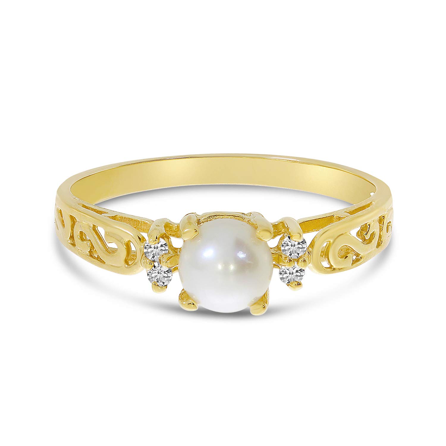 Direct-Jewelry 14k Yellow Gold Freshwater Cultured Pearl And Diamond Filagree Ring (Size 7)