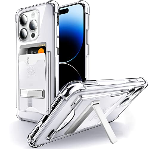 Shields Up Designed for iPhone 14 Pro Max Case with Card Holder (3 Cards), iPhone 14 Pro Max Case Wallet with Stand, Slim Protective Shockproof Transparent Cover for iPhone 14 Pro Max 6.7 inch, Clear