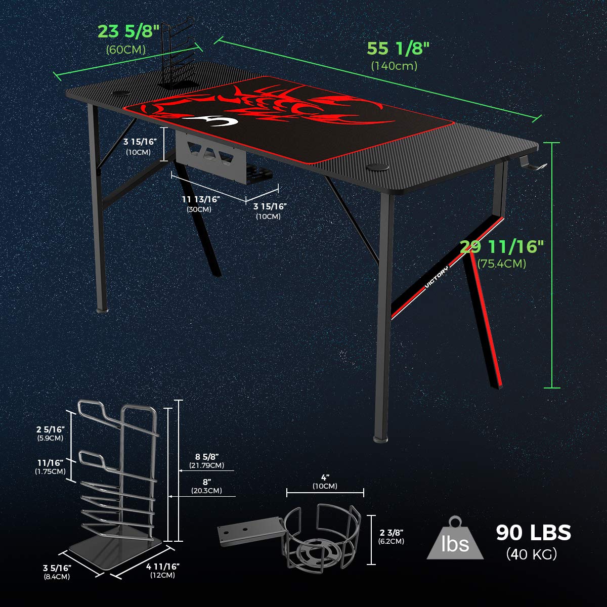 EUREKA ERGONOMIC White Desk, 47 Inch Home Office K Shaped PC Gaming Computer Desk for Gamer Work Study Writing Table with Cable Management, Cup Holder, Headphone Hook, Mouse Pad, Easy to Assemble