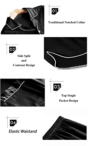 SWOMOG Womens Silk Satin Pajama Set Short Sleeve Pjs Set 2 Piece Button Down Sleepwear Lounge Sets Loungewear A-black