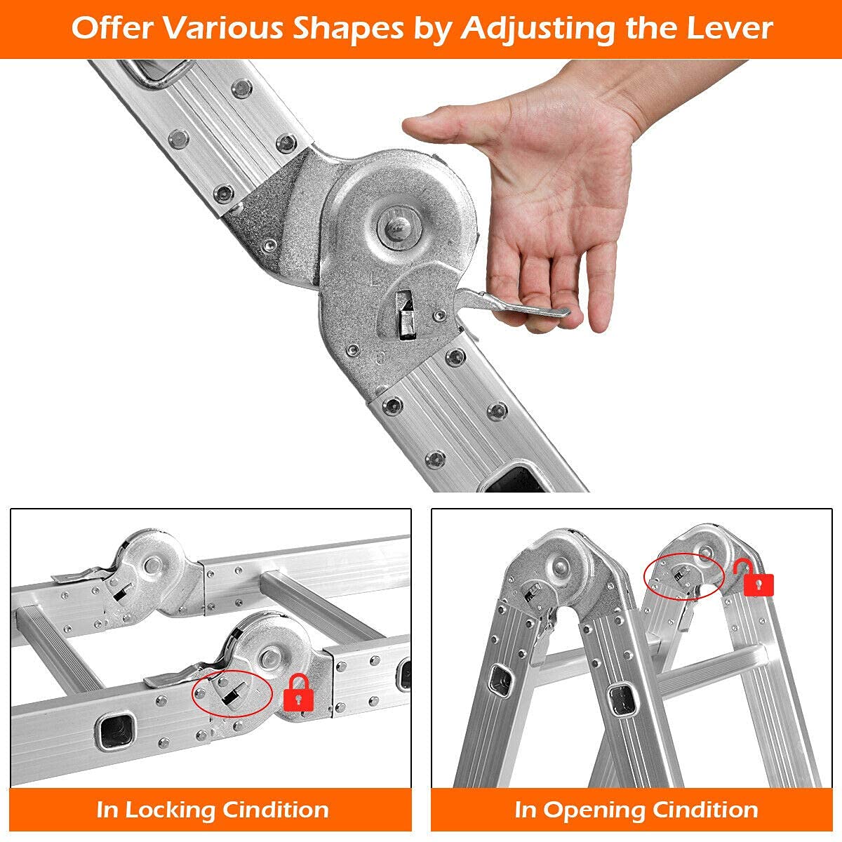 ERGOMASTER Extension Ladder 7 in 1 Aluminum Folding Step Ladders Adjustable Telescoping Multi Position Ladder for Home Stairs Roof Warehouse 330lbs(12.2 Feet)