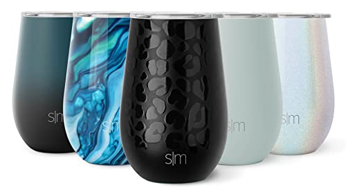 Simple Modern Wine Tumbler with Lid | Cute Stemless Glass Cup with Press-In Lid | Insulated Stainless Steel Coffee Mug | Gifts for Women Men Him Her | Spirit Collection | 12oz | Black Leopard