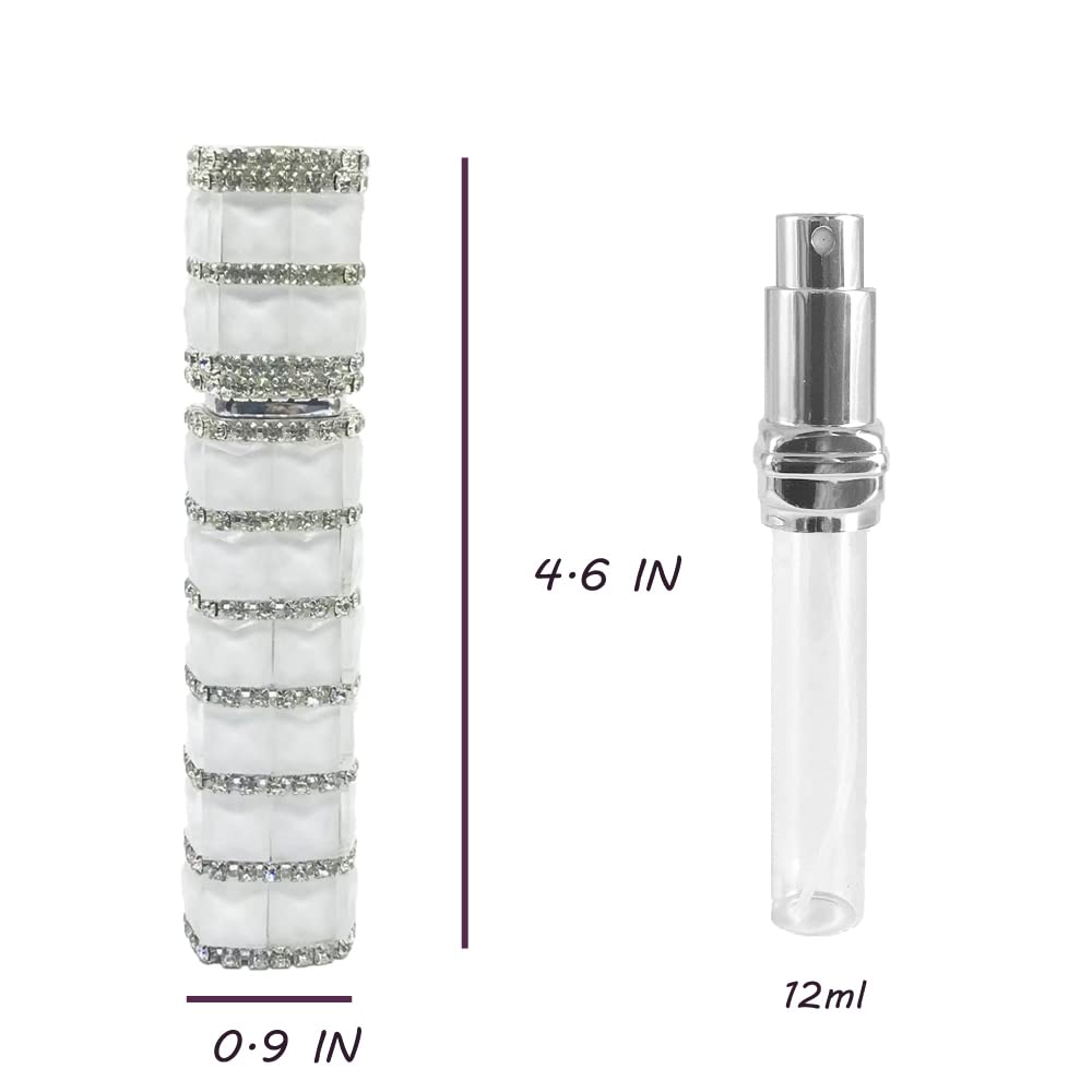 KEBOOT Rhinestone Empty Portable Spray Bottle, Mini Perfume Refillable Bottle Travel, Shiny Crystal Spray Essential Oil Bottle for Outgoing 12 ml (White and Purple)