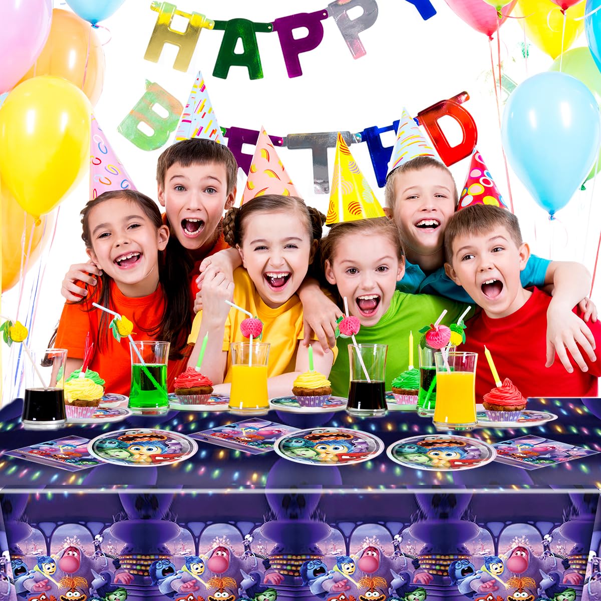 Inside Out 2 Birthday Party Tableware, Inside Out 2 Birthday Party 20Plate 20Napkins And Tablecovers 70 x 42inch for Inside Out Supplies