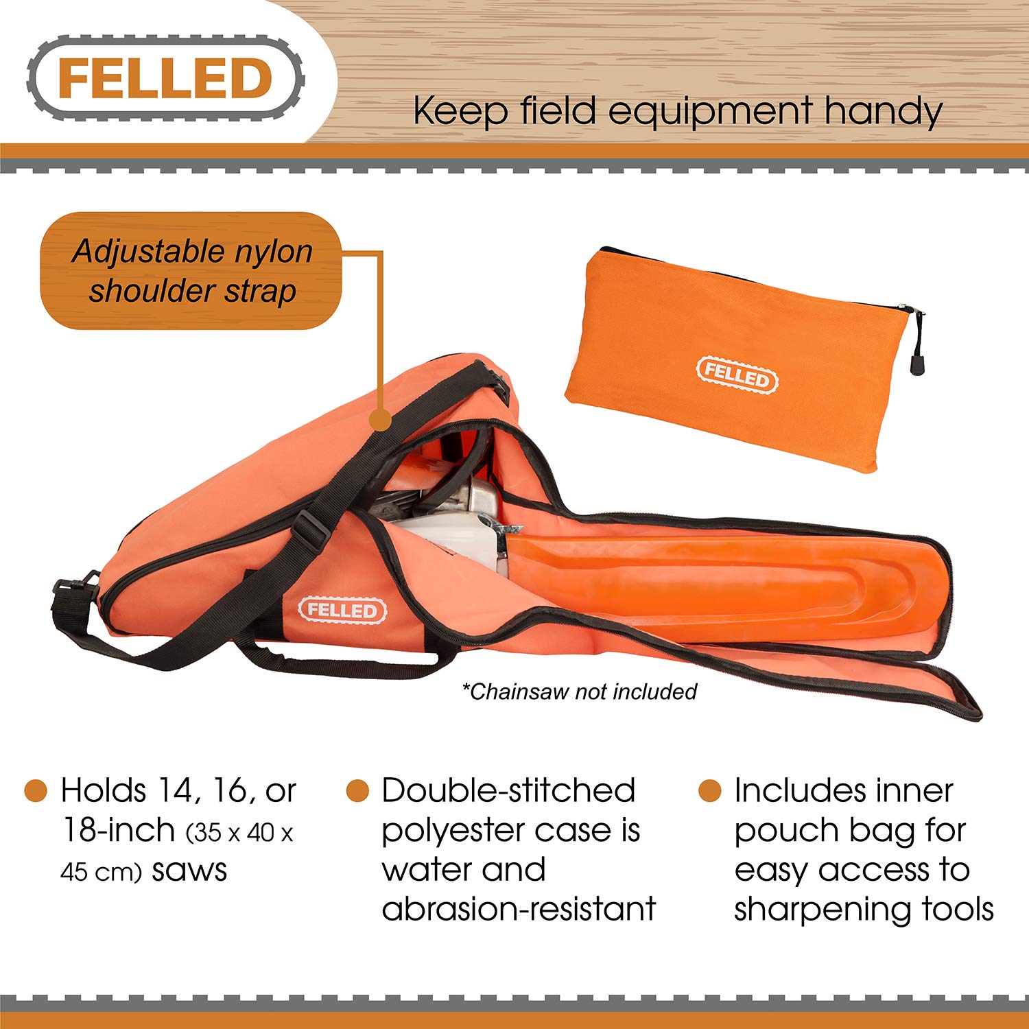 Felled Soft-Sided Chainsaw Carrying Case 18 Inch to 14 Inch and Chainsaw Sharpening Kit File Set, Guide Set, Depth Gauge