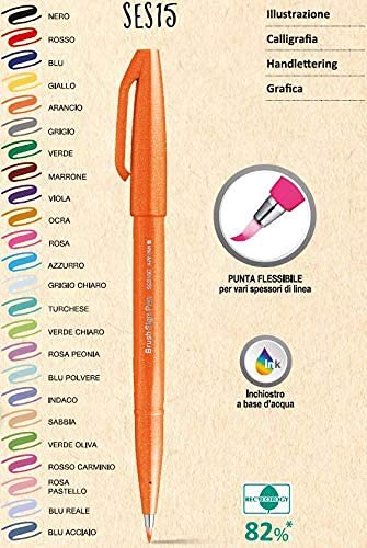 Pentel SES15C Brush Sign Pen Pen Tip Flexible Fiber 12 Colors