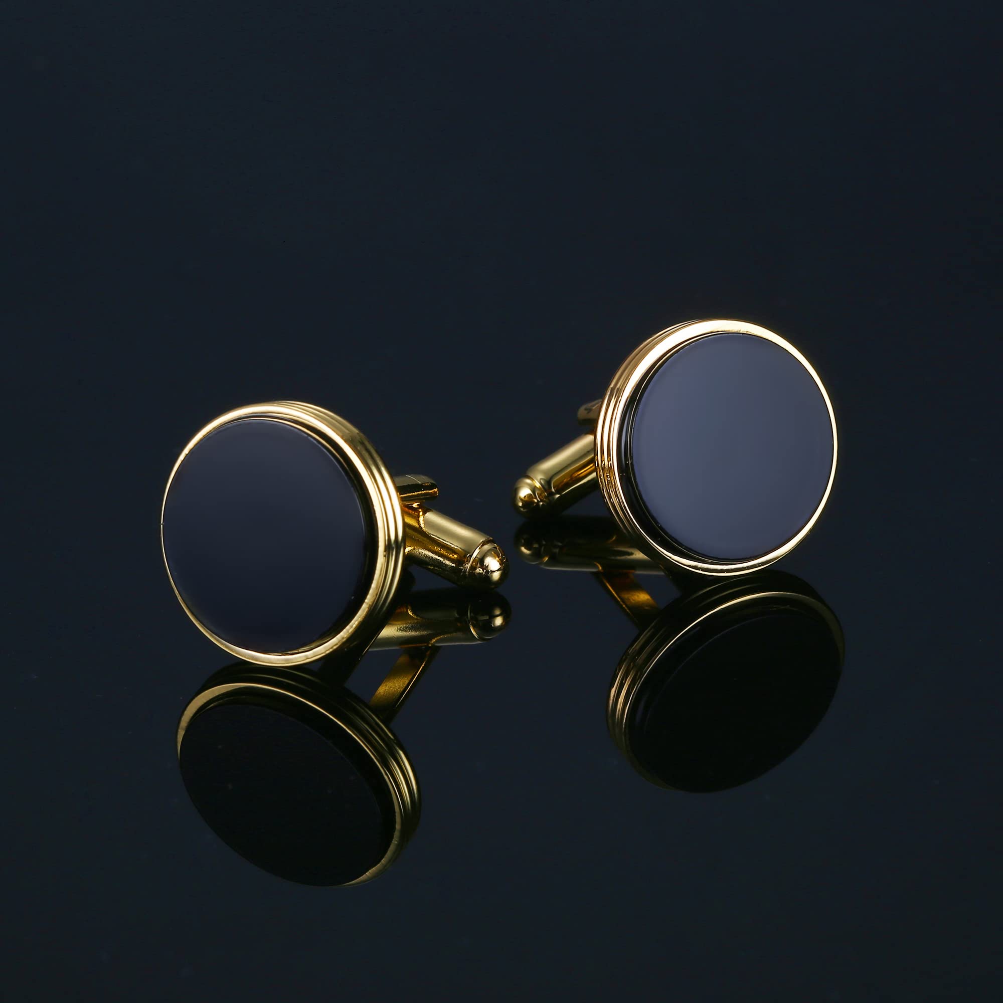 Florideco Mens Classic Cufflinks and Studs Set for Tuxedo Formal Kit Business or Wedding Shirts Gold