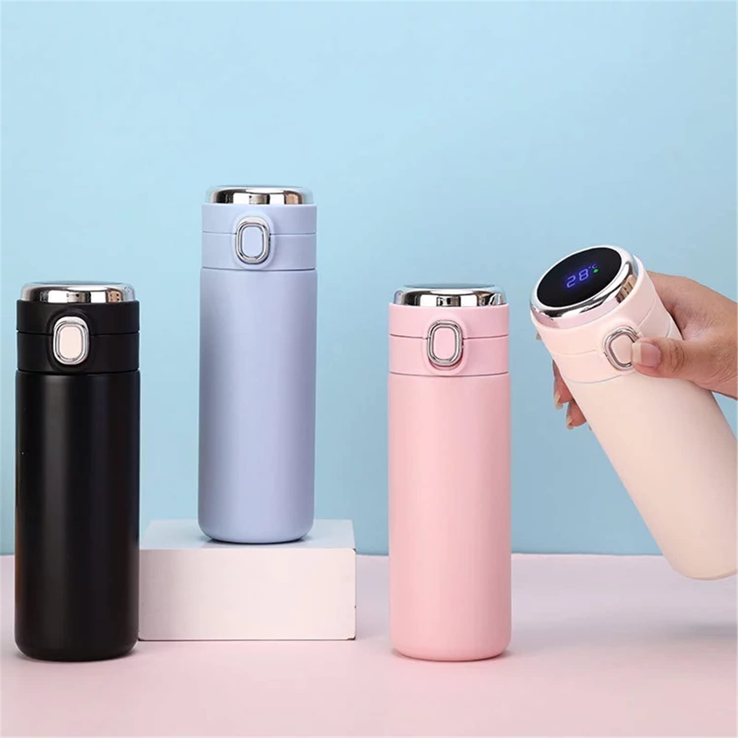 GABERG Water Coffee Bottle Double Wall Vacuum Insulated Bottle Smart with Led Temperature Display (Beige)