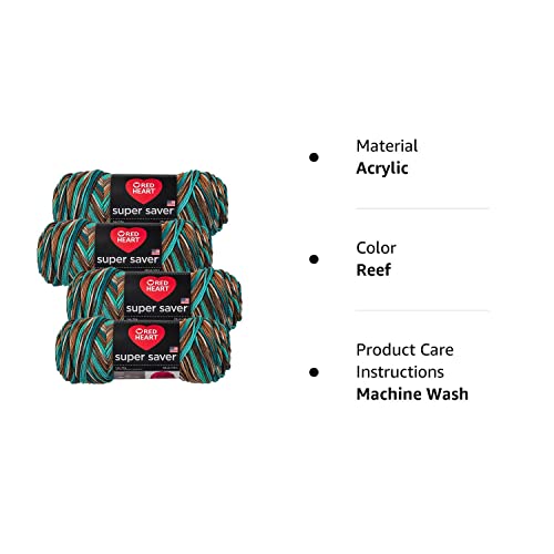 Red Heart Super Saver Yarn (4-Pack of 5oz Skeins) (Reef)