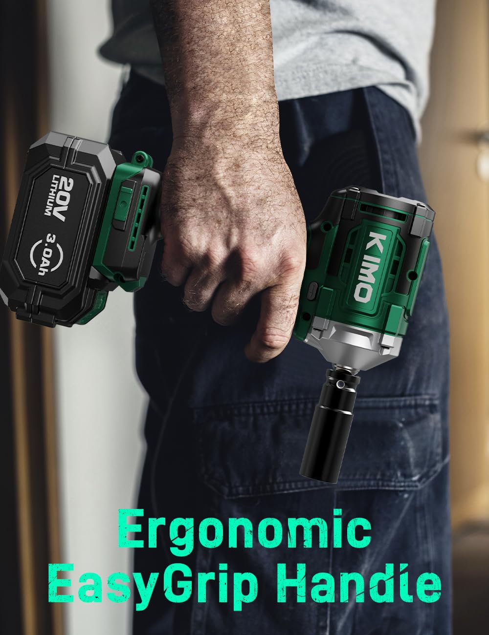 KIMO Impact Wrench 1/2 Inch with 814N.M/600ft-lbs Max Torque, 3 Mode Setting, 2 x 3000mAh Batteries, 3000 RPM, 1 Hour Fast Charger, 1/2 Impact Gun with Variable Speeds, 20V Impact Driver for Car Home