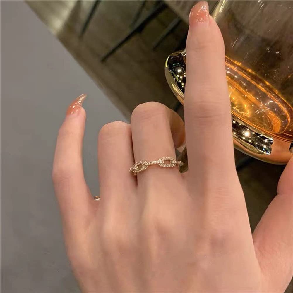 Flower Valley 18K Gold Plated Chain Link Ring Simple Stacking Band Open Rings for Women Adjustable