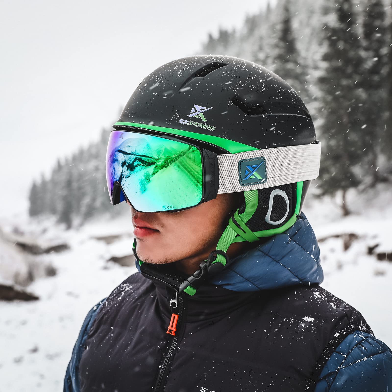 Extremus Cornice Ski Goggles, OTG Snow Sports Goggles, Wide View Snowboard Snow Goggles for Men & Women, Matt Black Frame, Ruby Lens