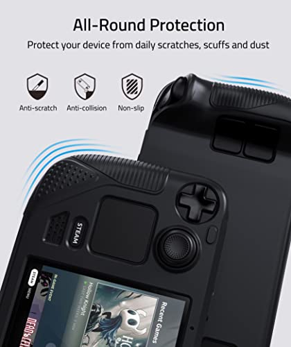 Syntech Protective Case Compatible with Steam Deck Accessories Console, All-Round Protection with Non-Slip Thumb Grips, Anti-Slip & Scratch, Silicone Cover for Enhanced Fit and Alignment-Black