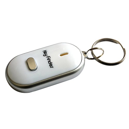 LED Whistle Key Finder Flashing Beeping Sound Control Alarm Anti-Lost Keyfinder Locator Tracker with Keyring(White)