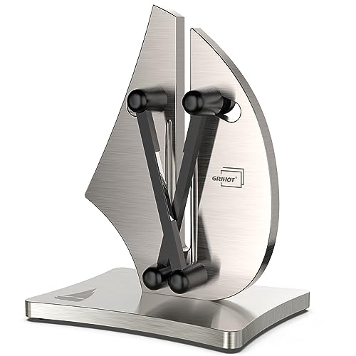 Grihot Professional Knife Sharpener | 3-Function Knife Sharpeners for Kitchen Knives, Self-Adjusting Sharpening AngleSolid Stainless Steel and Tungsten Carbide (Upgrade Sailboat Shape)